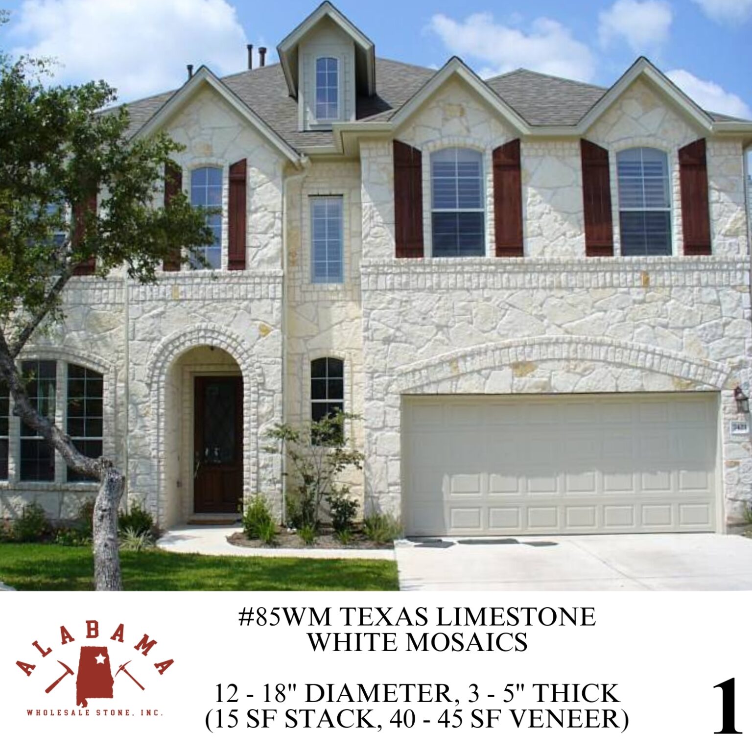 #85WM TEXAS LIMESTONE – WHITE MOSAIC – Alabama Wholesale Stone